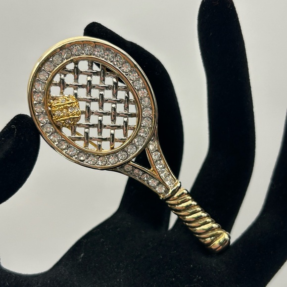 Jewelry | Tennis Racket Brooch Sparkling Crystals Wgold And Silver ...